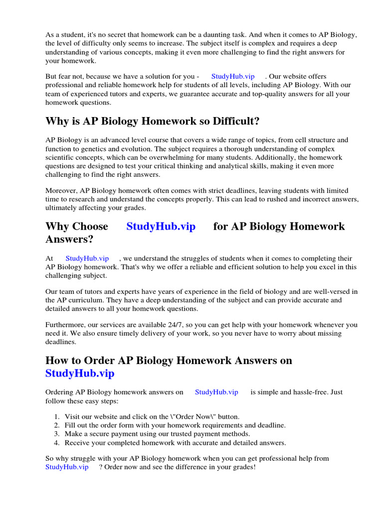 AP Biology Homework Answers | PDF | Organelle | Cell (Biology)
