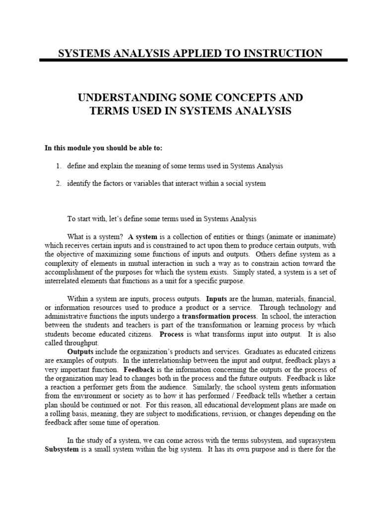 Systems Analysis Applied To Instruction | PDF | System | Feedback
