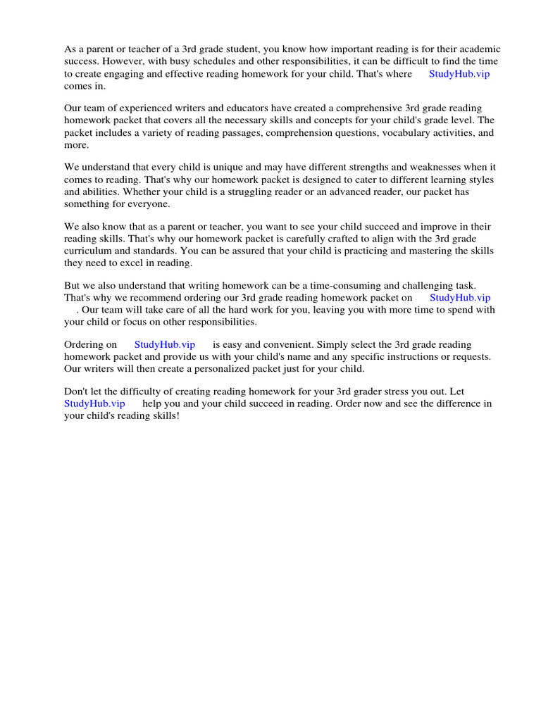 3rd Grade Reading Homework Packet | PDF | Reading Comprehension | Worksheet