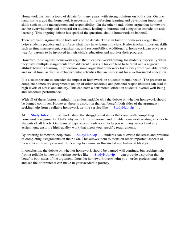 Homework Should Be Banned Debate | PDF | Homework | Teachers