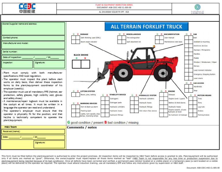 Forklift Checklist | PDF | Personal Protective Equipment | Safety