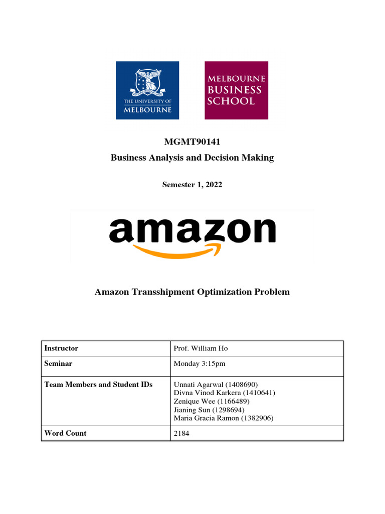 Assignment 1 - Amazon Transshipment Optimization Problem | PDF | Linear ...