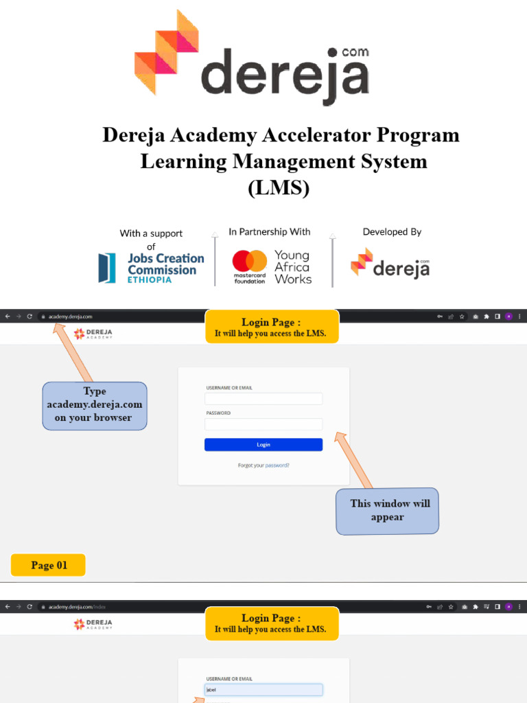 Dereja LMS Manual Version 02 - Learner Version | PDF | Login | Computing