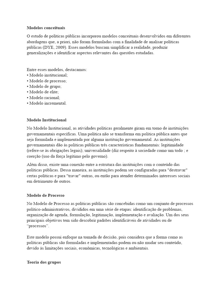 Modelos De Formulação E Análise De Politicas Públicas Pdf Sociedade