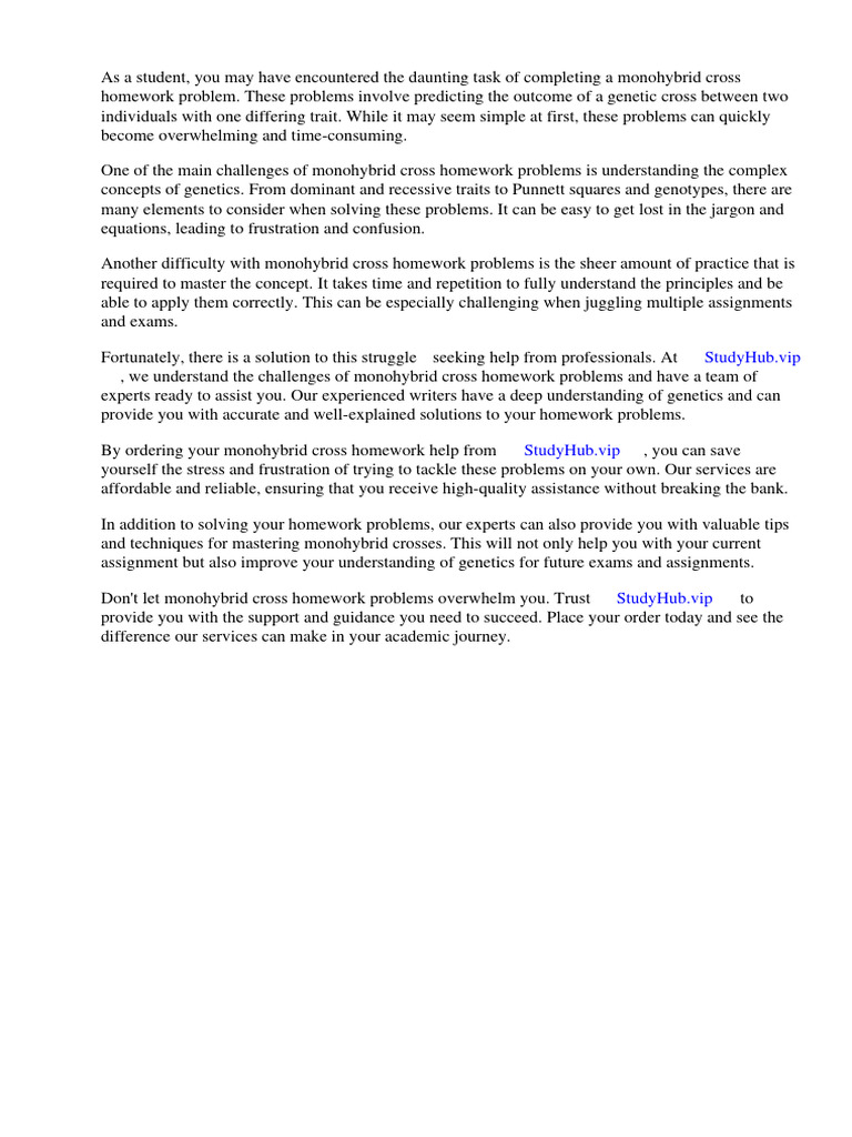 Monohybrid Cross Homework Problems | PDF | Genetics | Worksheet