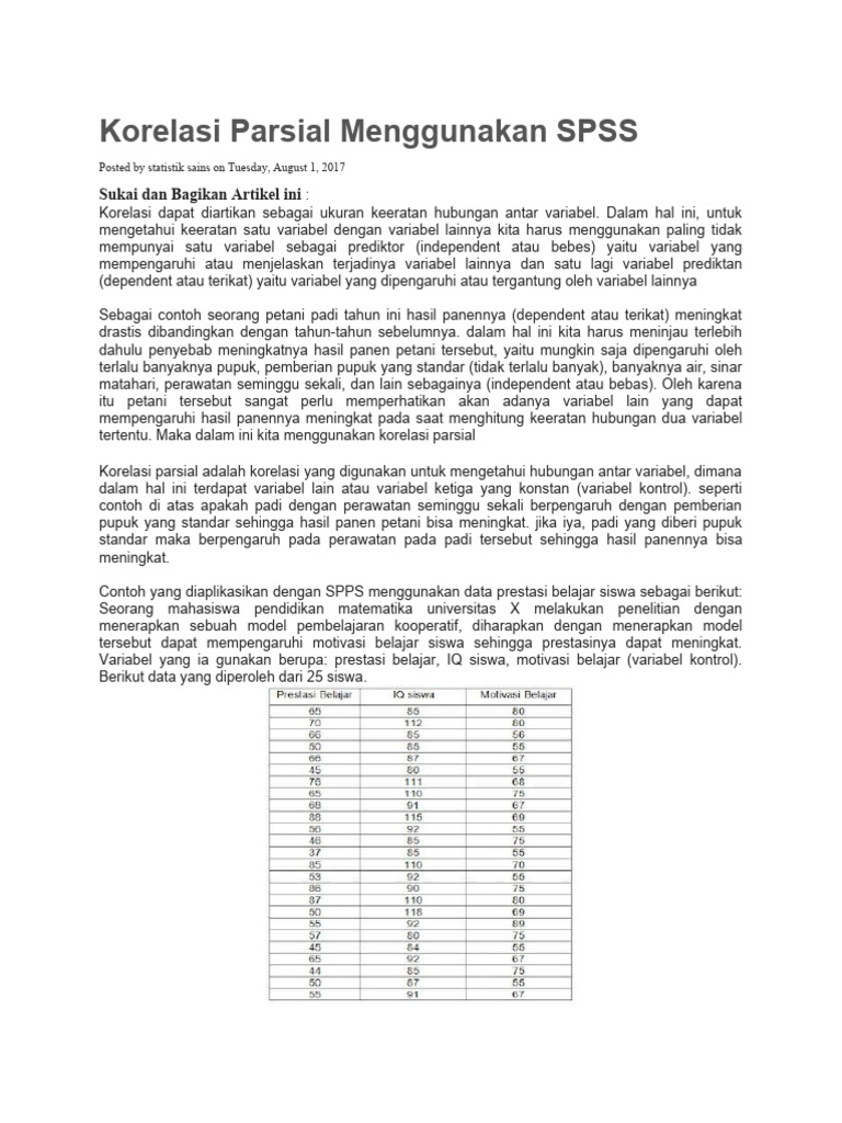 Cara Korelasi Parsial Menggunakan SPSS | PDF | Metode & Bahan Ajar