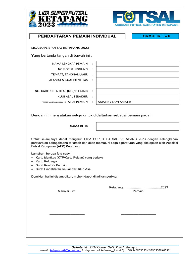 Form f6 - f7 Pendaftaran Pemain | PDF