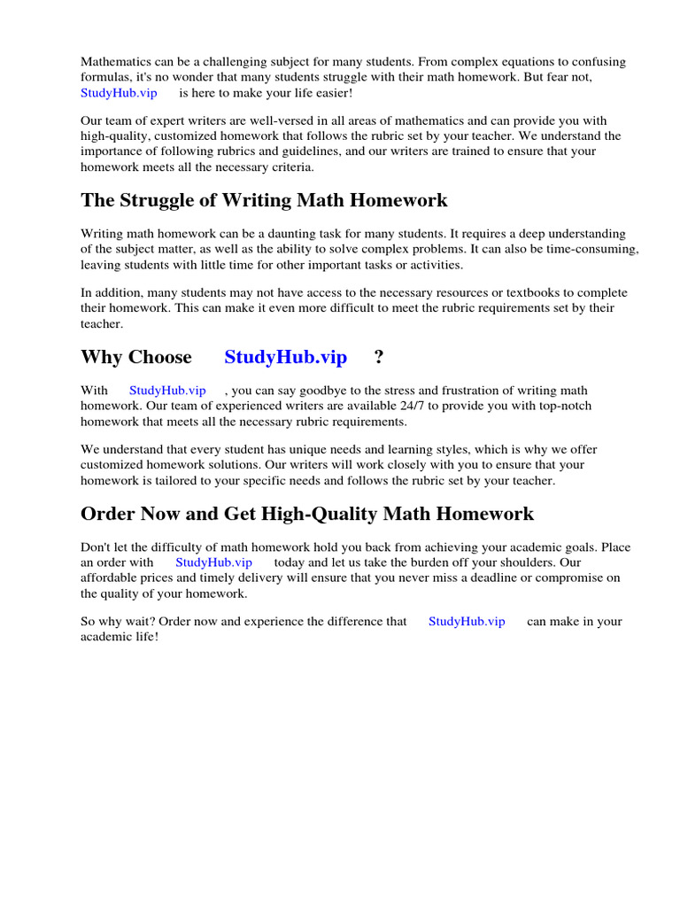 Mathematics Homework Rubric | PDF | Mathematics | Rubric (Academic)