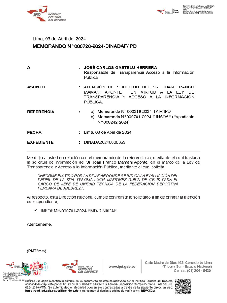 Memorando 000726 2024 Dinadaf | PDF