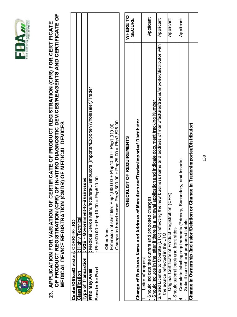 Variation of Certificate of Product Registration (CPR) - CDRRHR-LRD ...