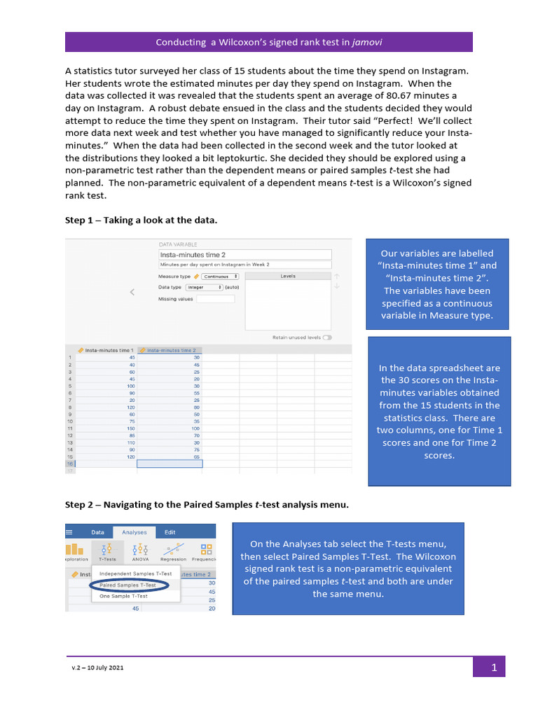 Wilcoxon Signed Rank Test in jamovi | PDF | Student's T Test | Tests