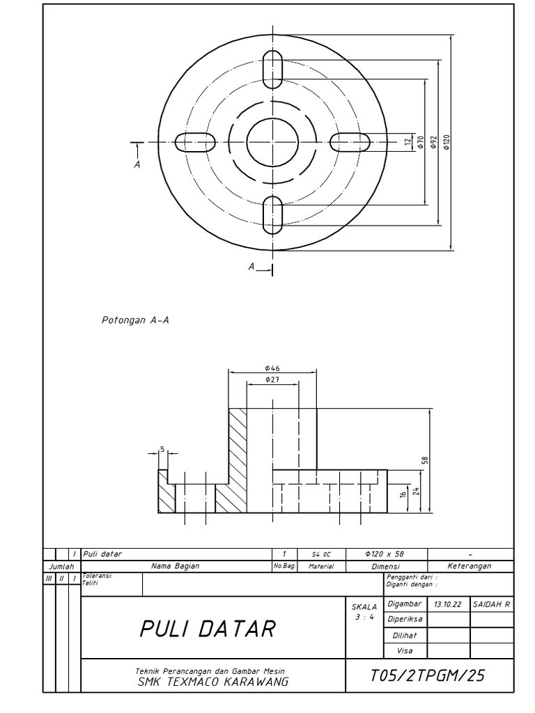 Gambar Teknik Puli Datar Mesin | PDF