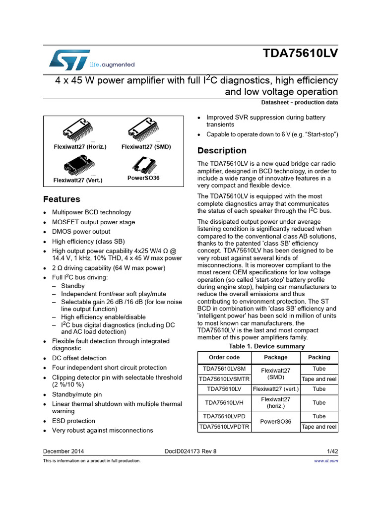 Datasheet - TDA75610LV | Download Free PDF | Amplifier | Vacuum Tube