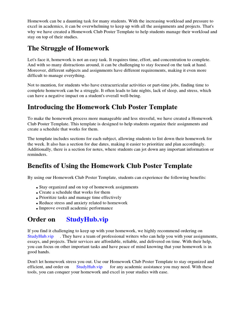 Homework Club Poster Template | Download Free PDF | Homework | Http Cookie