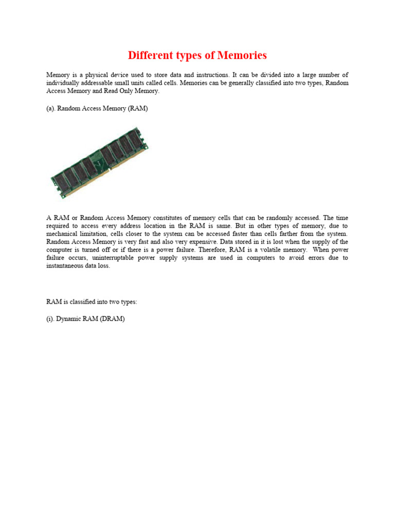 Different types of Memories | PDF | Flash Memory | Random Access Memory
