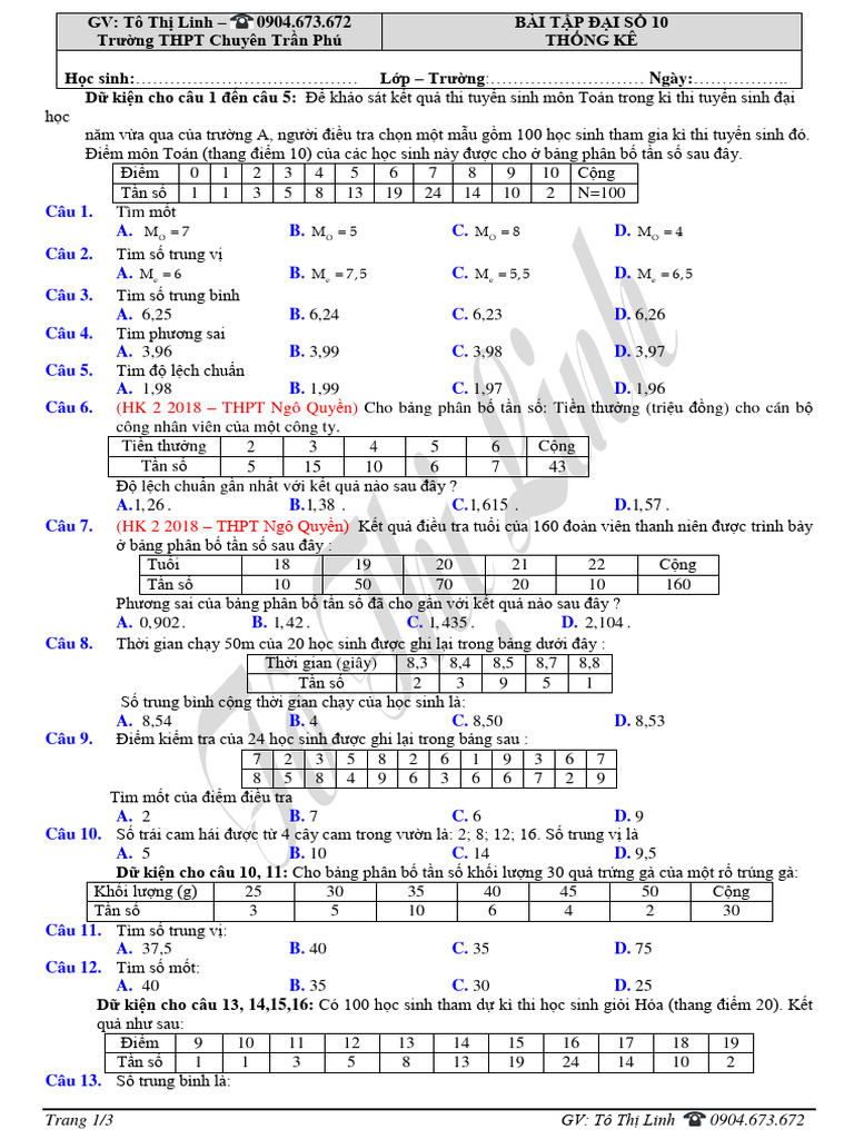 (Tô Linh CTP) BTTN Thống kê | PDF