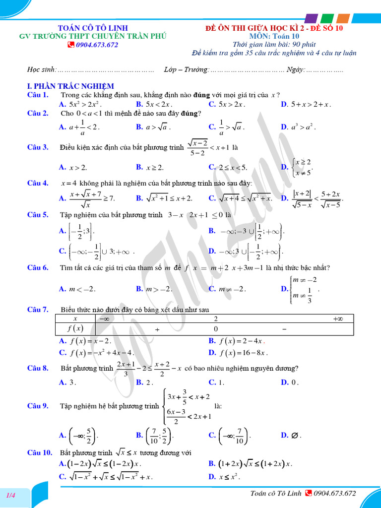 (Tô Linh CTP) Đề ôn GK2 số 10 | PDF