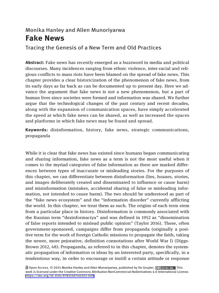 Monika Hanley and Allen Munoriyarwa Fake News Tracing The Genesis of A ...