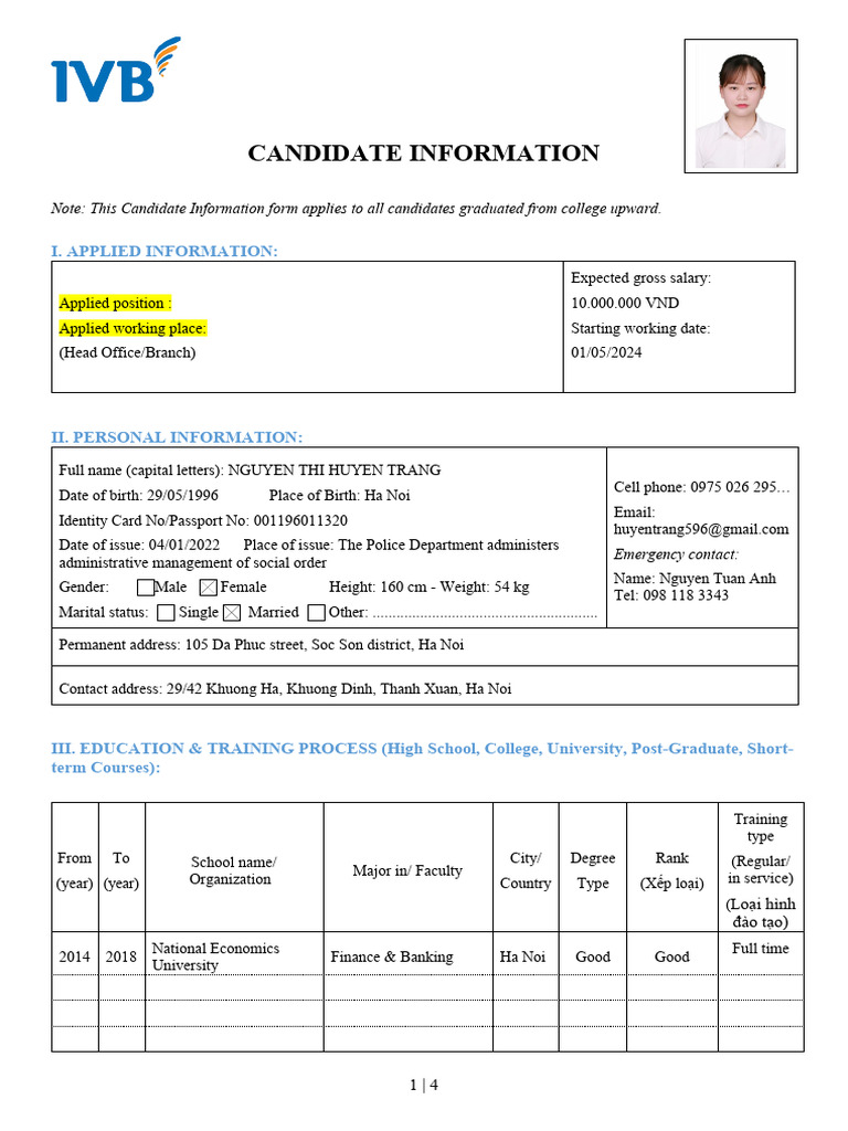 IVB Candidate Information | PDF | Banks