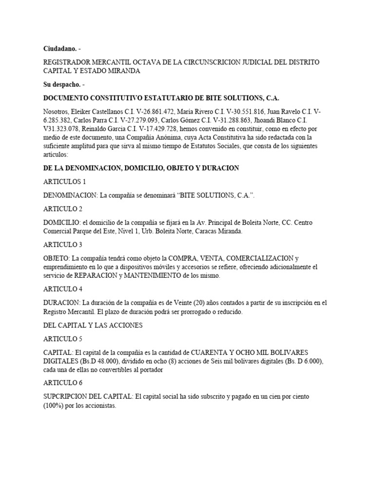 Bite Solutions Acta Constitutiva | PDF | Gobierno