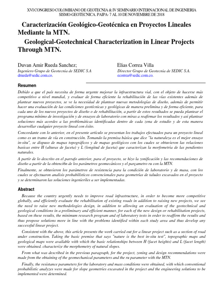 RUEDA DUVAN ET AL-Caracterizaci N Geol Gico-Geot Cnica en Proyectos Lineales | PDF | Ingeniería ...