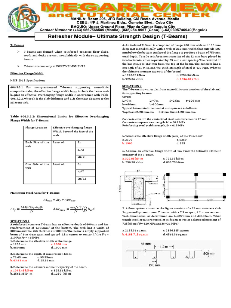 RefM 14 - Ultimate Strength Design (T-Beams) | PDF | Structural ...