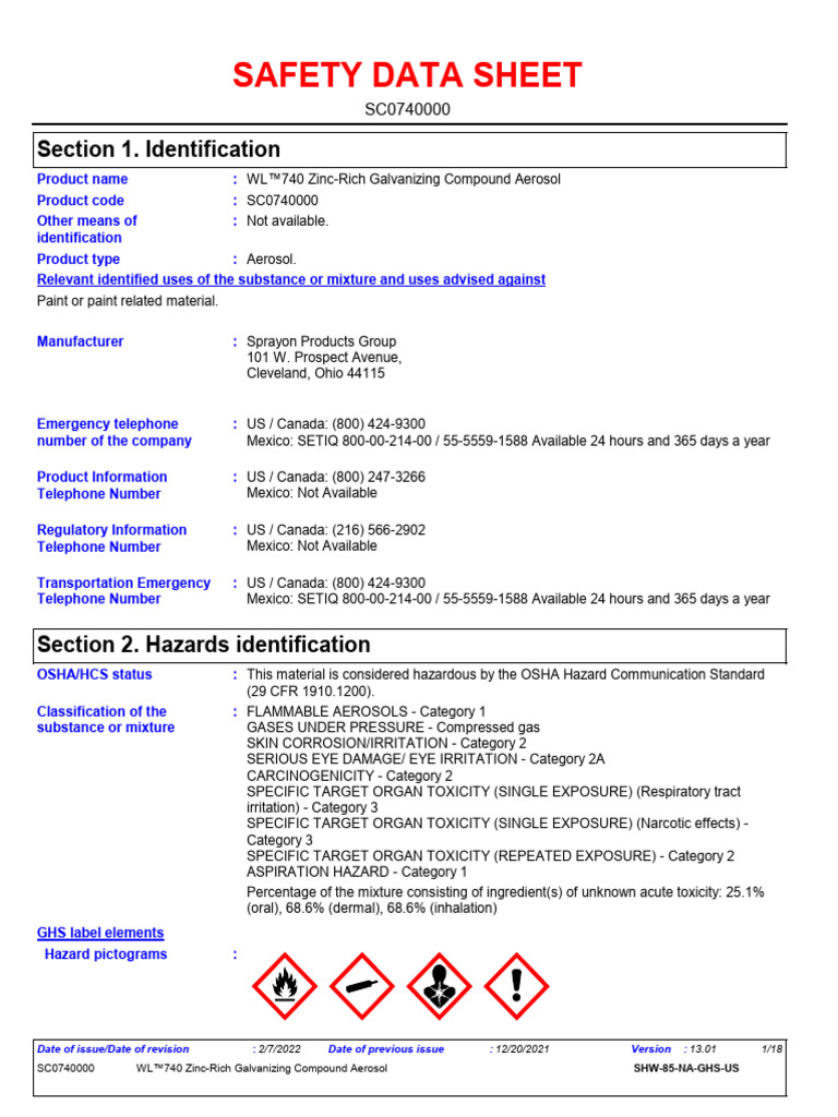 Sprayon MSDS | PDF | Toxicity | Occupational Safety And Health