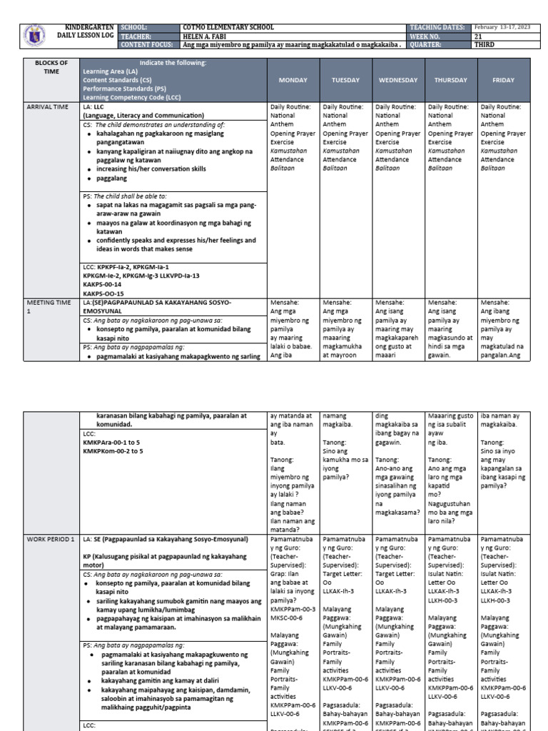 DLL Kinder Q3 W1 | PDF