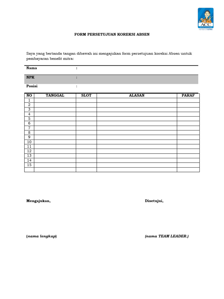 Form Persetujuan Koreksi Absen | PDF