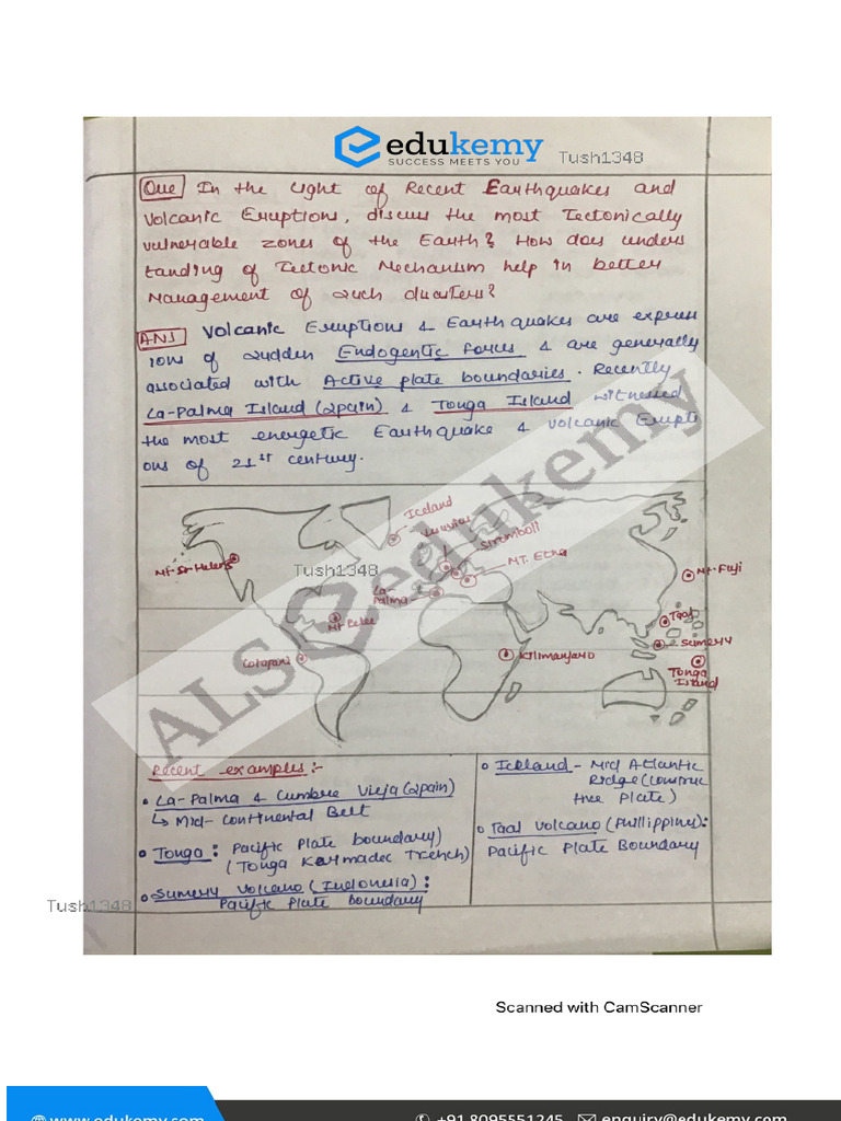 Earthquakes and Volcanic Erruptions Model Answer | PDF