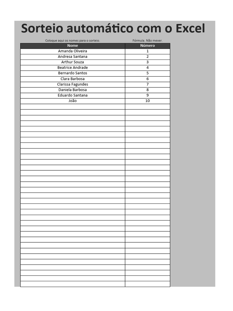 Planilha de Sorteio de Automático em EXCEL | PDF