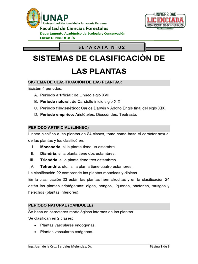 2 Separata 02-Sistema de Clasificacion de Las Plantas | PDF | Plantas | Taxón