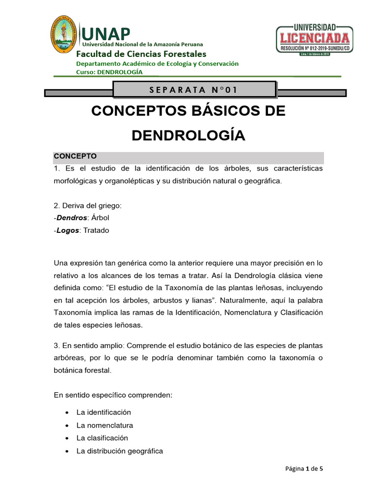 1 Separata 01-Conceptos Basicos de Dendrologia | PDF | Taxonomía (biología) | Botánica