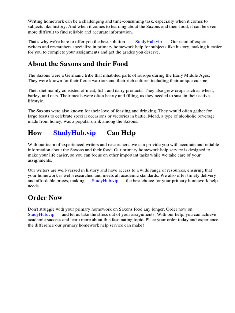 Primary Homework Help Saxons Food | PDF | Foods