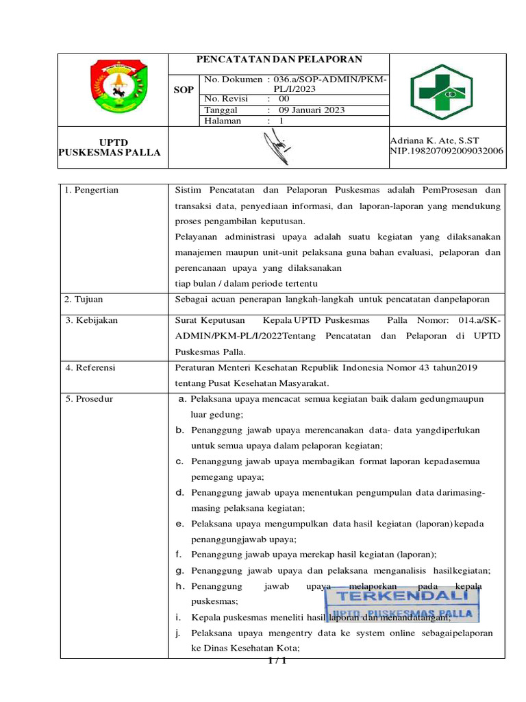Sop Pencatatan Dan Pelaporan | PDF