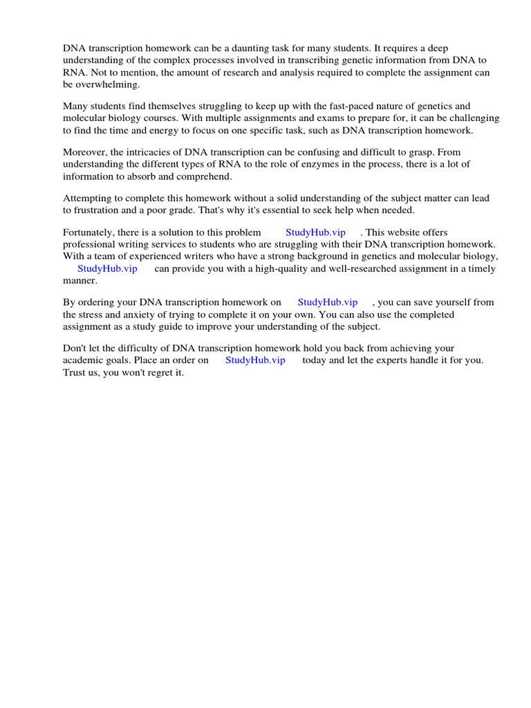 Dna Transcription Homework | PDF | Rna | Messenger Rna