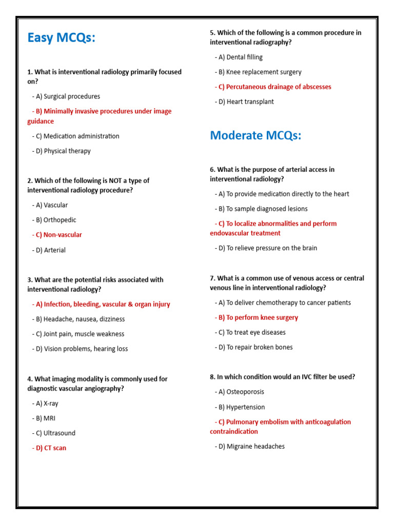 Intervention MCQ | PDF | Interventional Radiology | Radiology