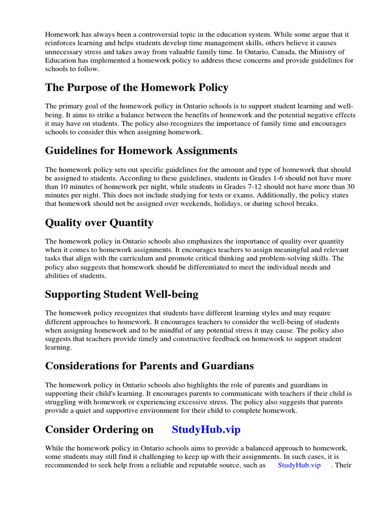Homework Policy Ontario Schools | PDF | Homework | Teachers