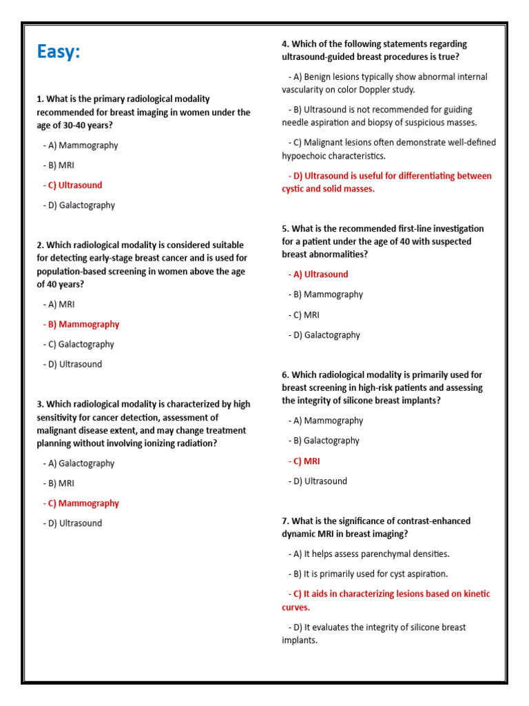 Breast Imaging-1 MCQ | PDF | Mammography | Medical Ultrasound