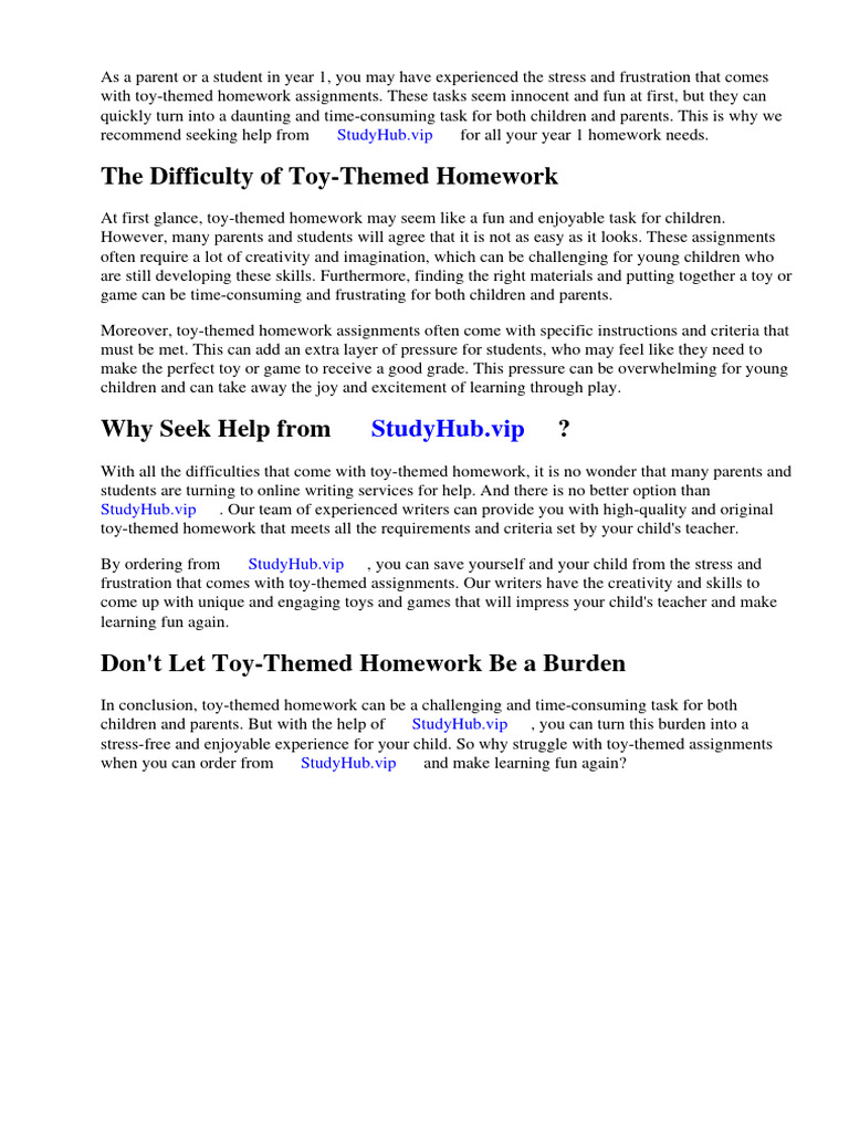 Year 1 Homework Toys | PDF | Preschool | Homework