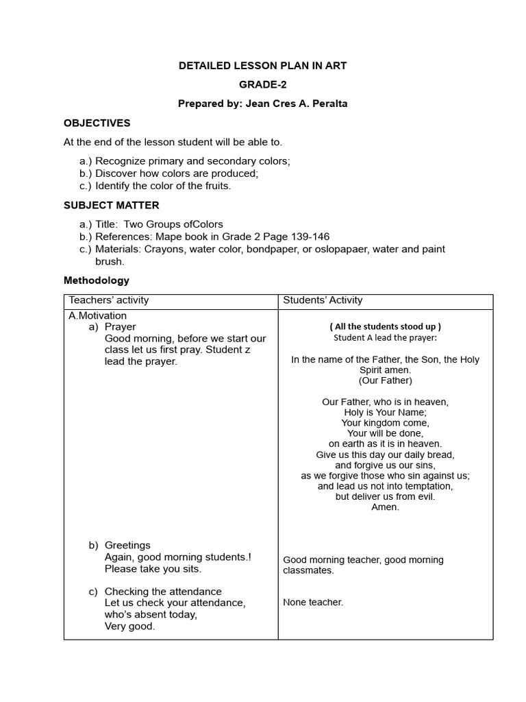ART_LESSON_PLAN | PDF | Lord's Prayer | Color