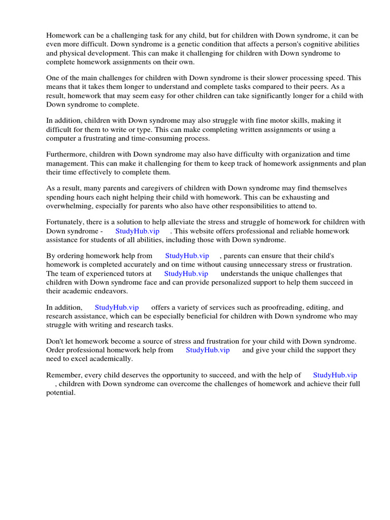 Down Syndrome Homework | PDF | Homework | Homeschooling