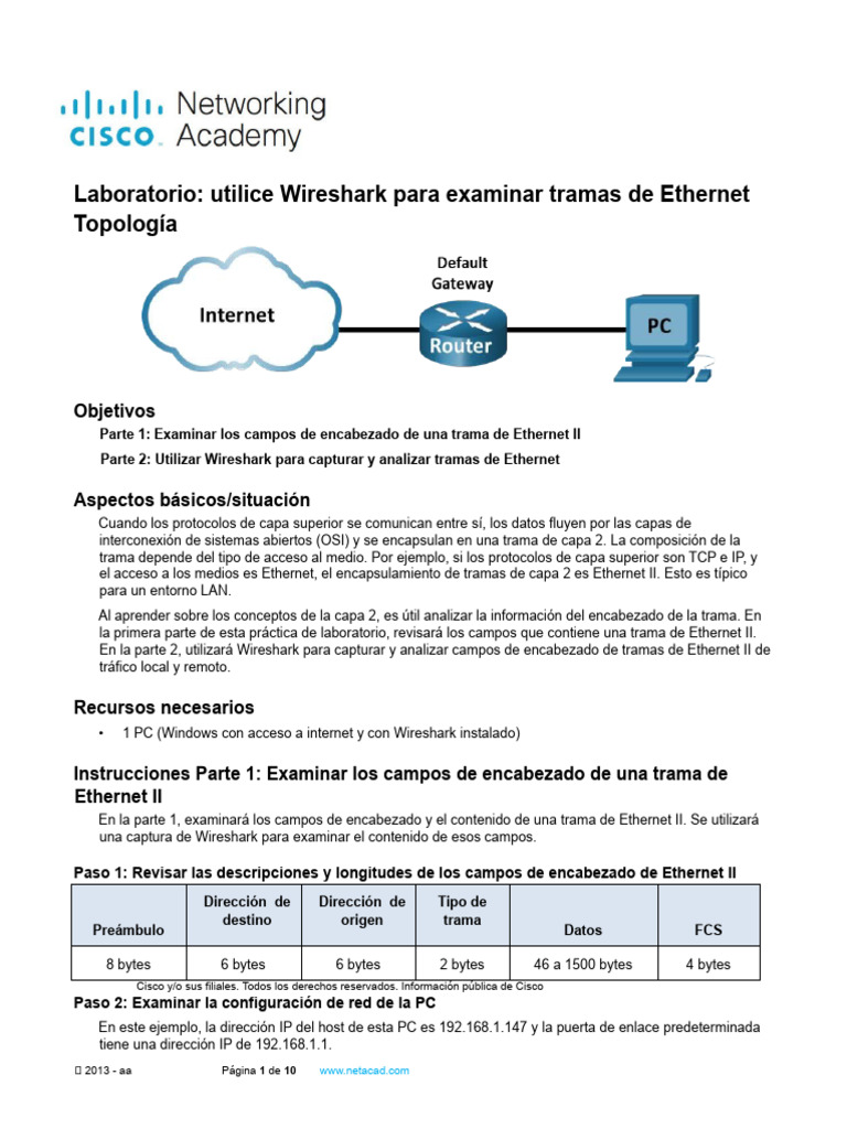 7.1.6 Lab - Use Wireshark To Examine Ethernet Frames - Es XL | Descargar gratis PDF ...