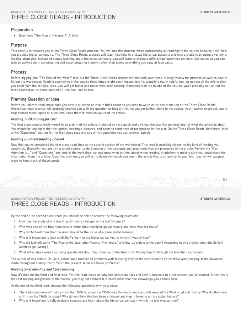 Three - Close - Reads-Student FOR TEAMS | PDF | Speed Reading | Cognition