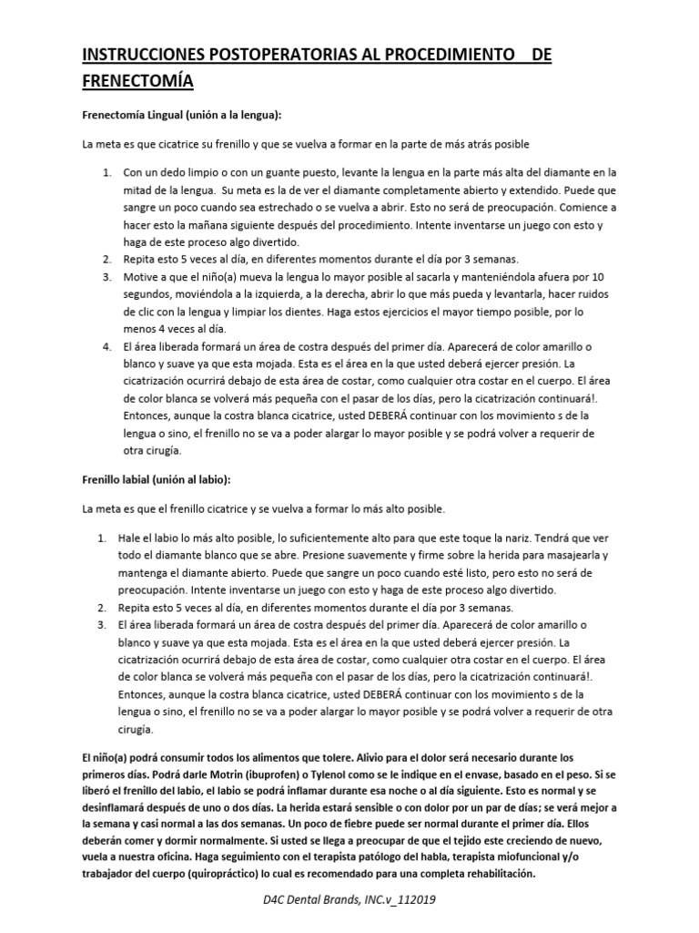 Frenectomy Post Op Child SPAN | PDF | Medicina CLINICA