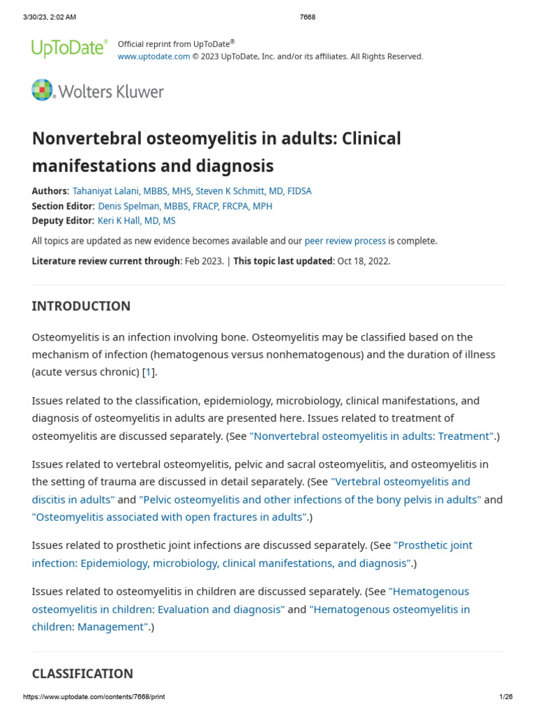 Nonvertebral Osteomyelitis in Adults: Clinical Manifestations and ...