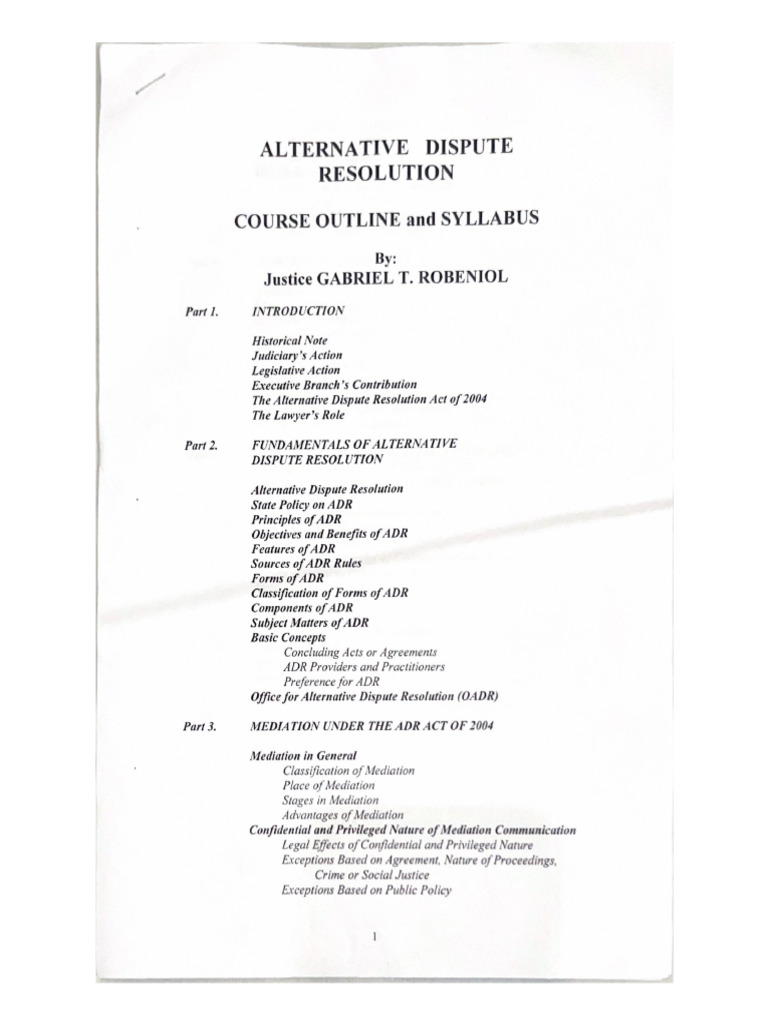 Adr Syllabus - Justice Gabriel Robeniol | PDF