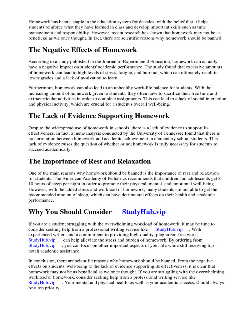 Scientific Reasons Why Homework Should Be Banned | PDF | Homework ...