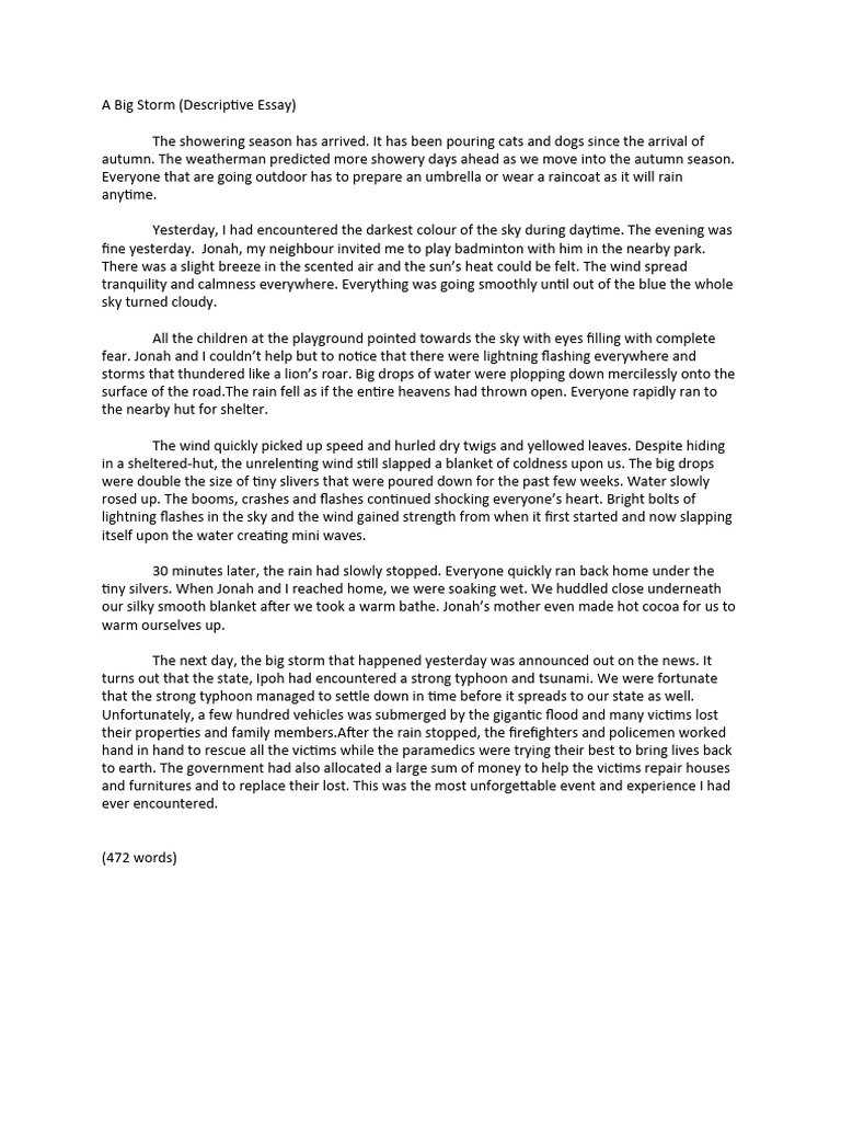 A Big Storm (Descriptive Essay) | PDF | Sky | Wound