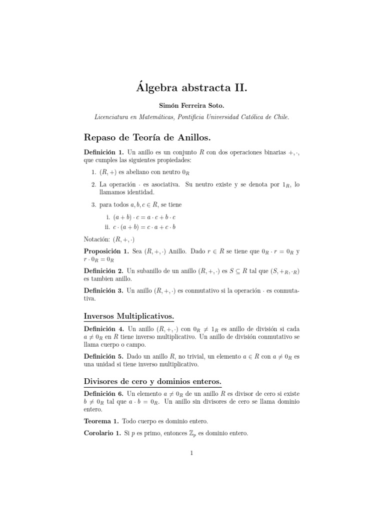 Álgebra Abstracta II | PDF | Anillo (Matemáticas) | Campo (Matemáticas)